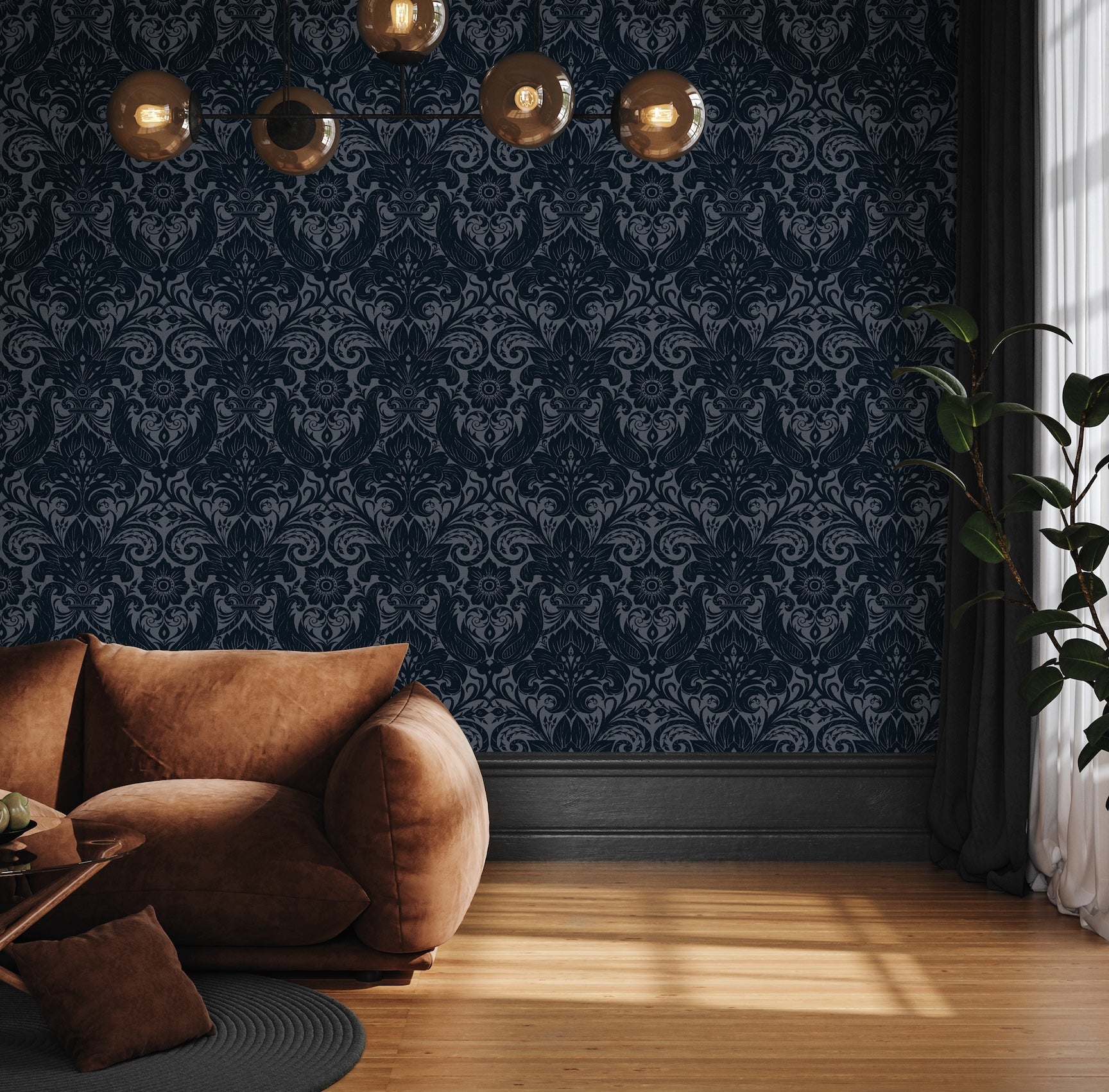 Damask Sauvage Midnight Blue – Wallpaper Inn